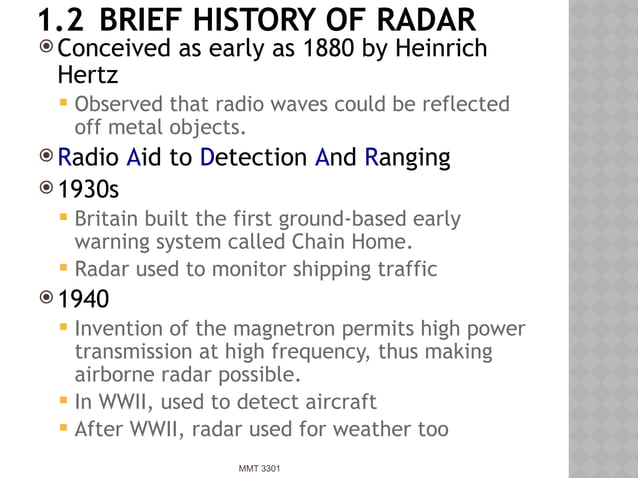 11-Radar-Fundamentals-Principles of radar Radar antenna Radar modes ...
