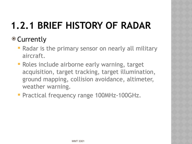 11-Radar-Fundamentals-Principles of radar Radar antenna Radar modes ...
