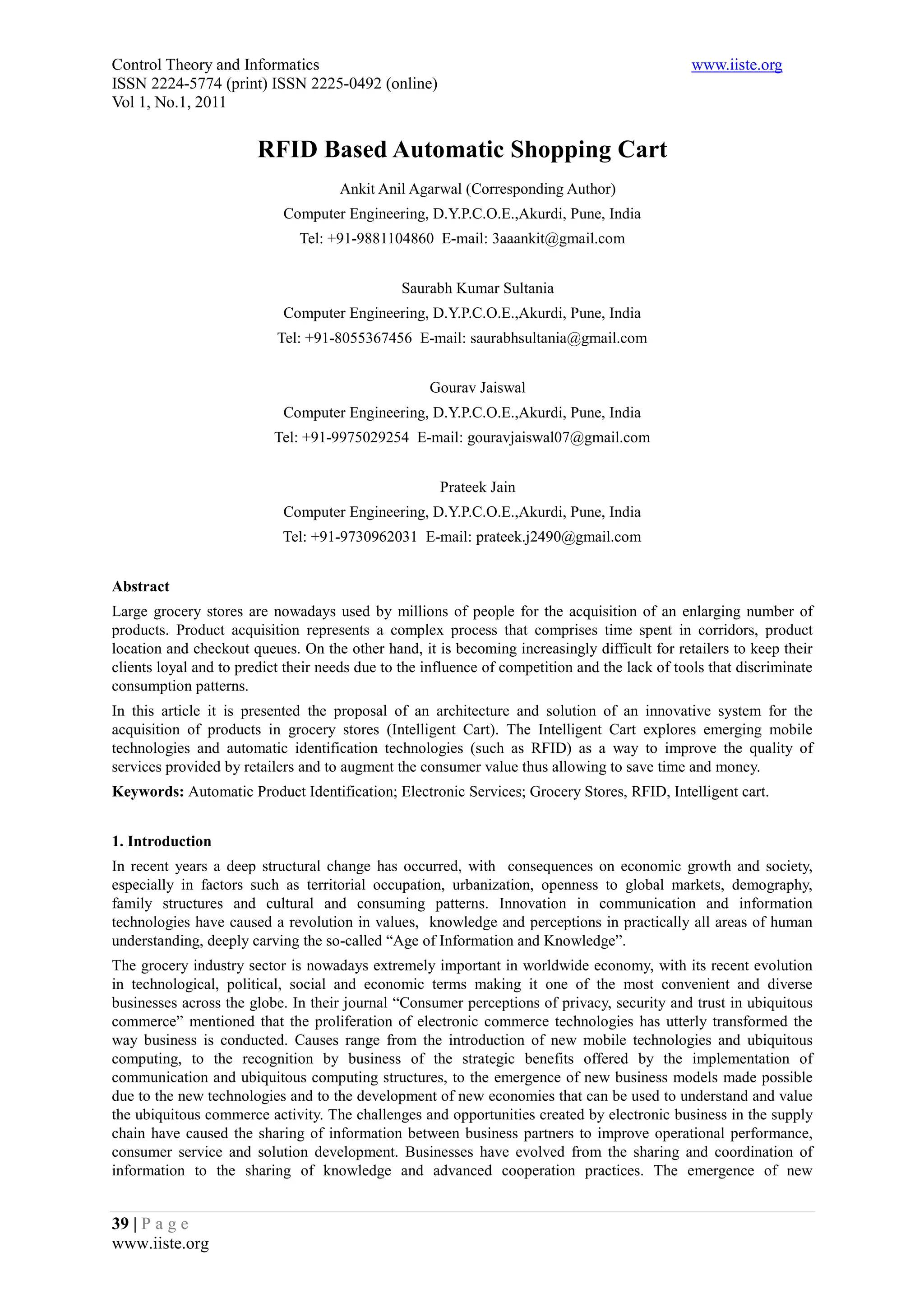 11.rfid based automatic shopping cart | PDF | Internet of Things | Internet
