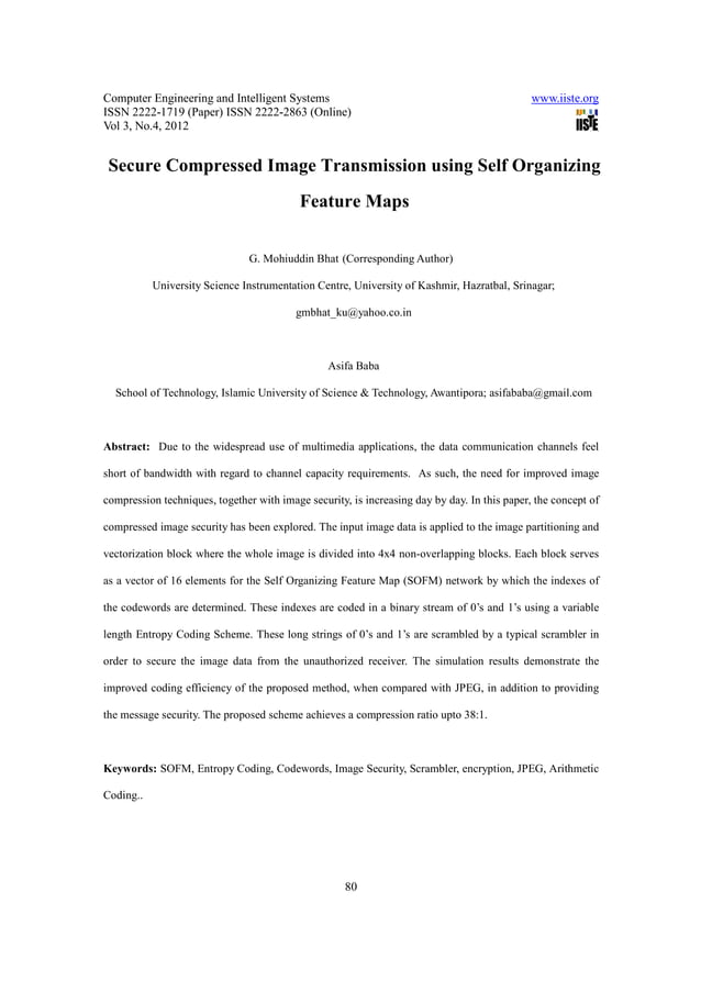11.secure compressed image transmission using self organizing feature maps | PDF
