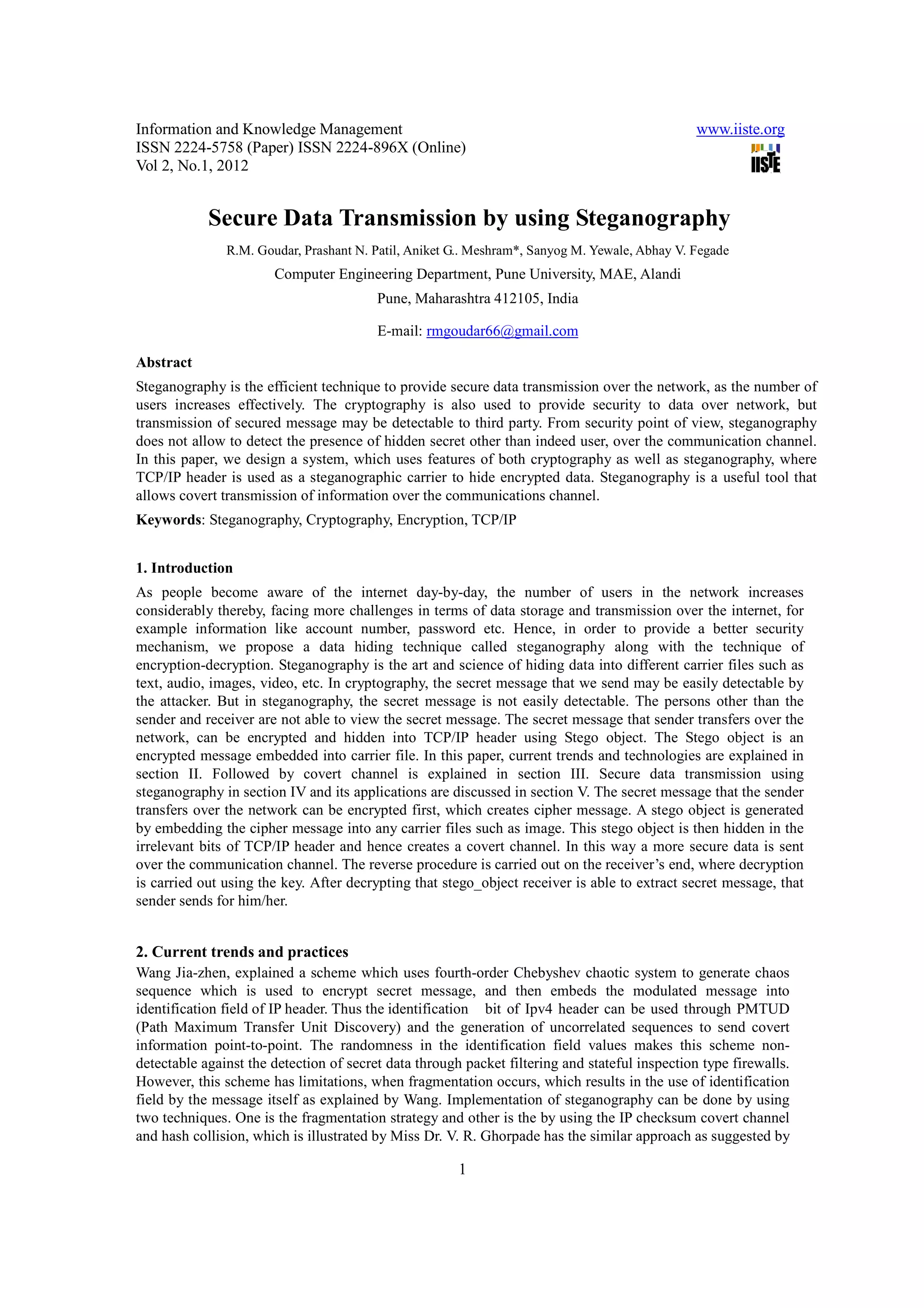 11.secure data transmission by using steganography | PDF | Internet | Computing