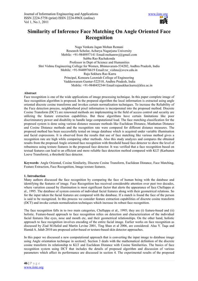 11.similarity of inference face matching on angle oriented face recognition | PDF
