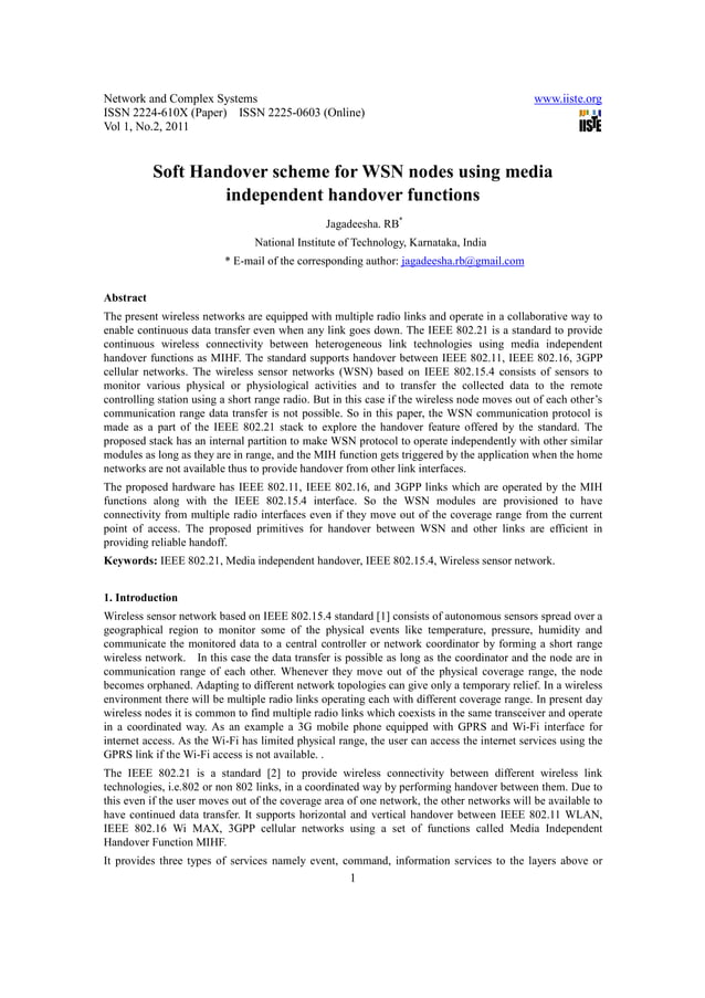 11.soft handover scheme for wsn nodes using media independent handover functions | PDF