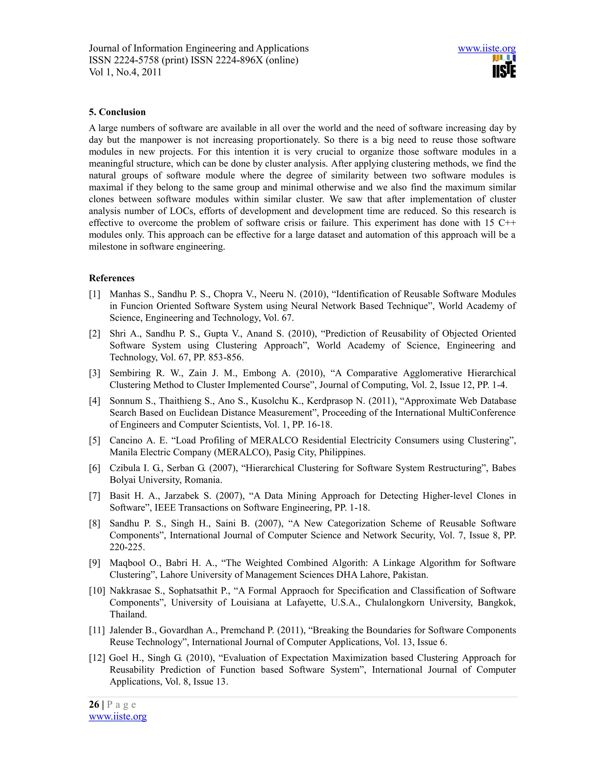 11software Modules Clustering An Effective Approach For Reusability Pdf