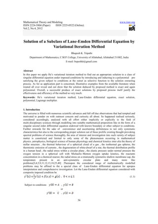 11.solution of a subclass of lane emden differential equation by variational iteration method | PDF