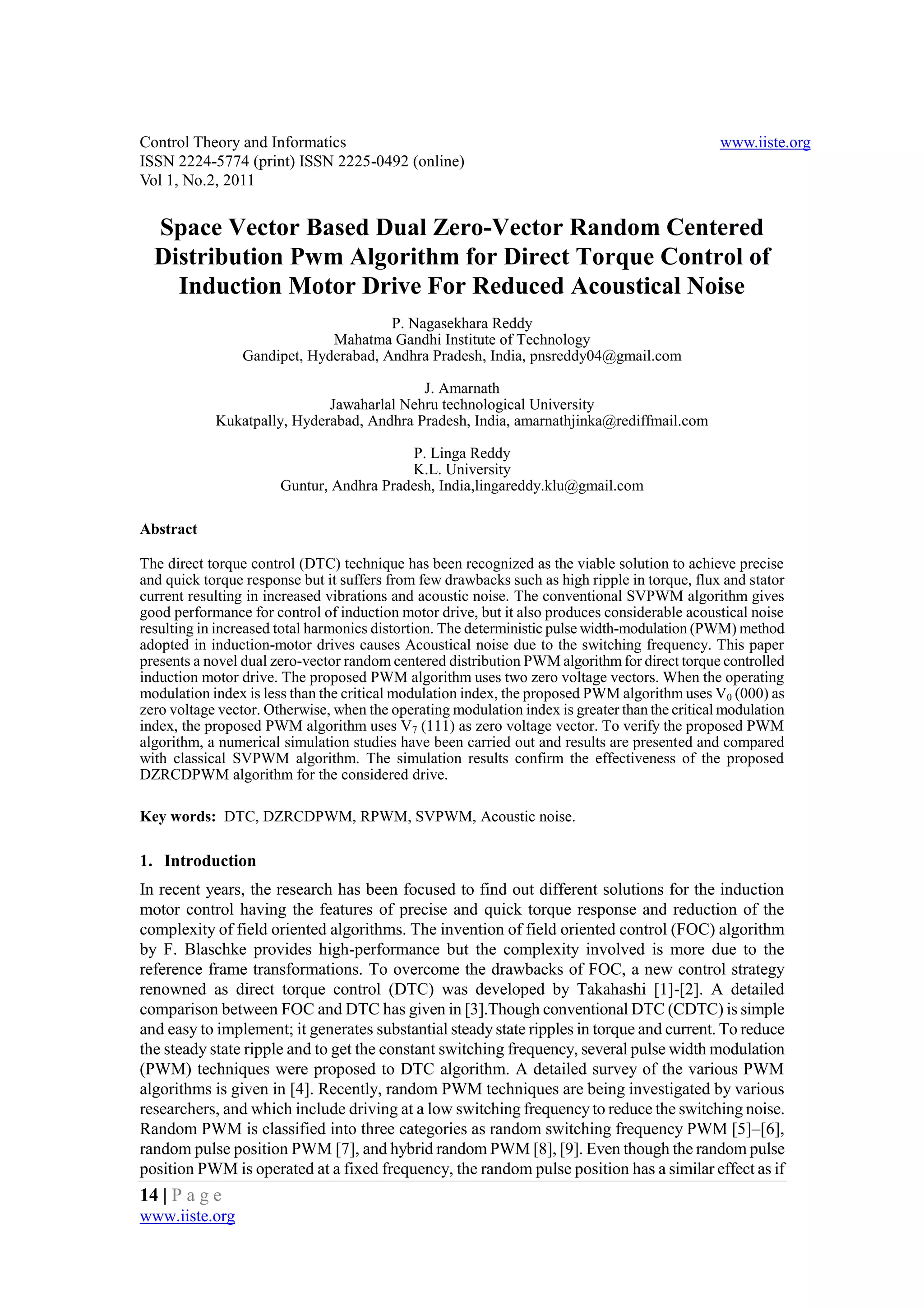 11space Vector Based Dual Zero Vector Random Centered Distribution Pwm