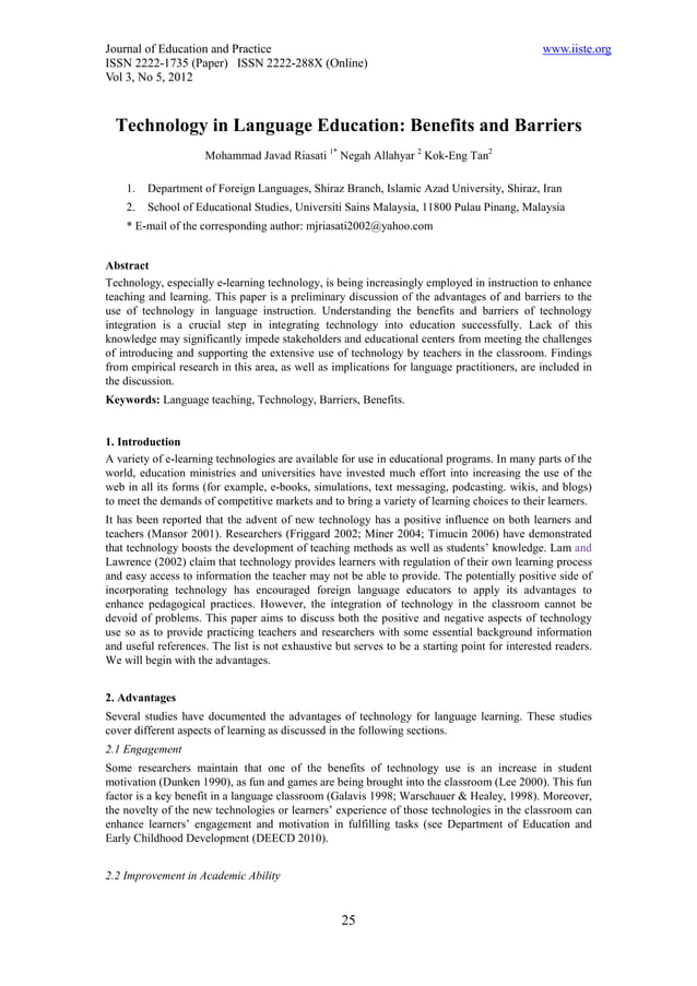 11.technology in language education benefits and barriers | PDF ...