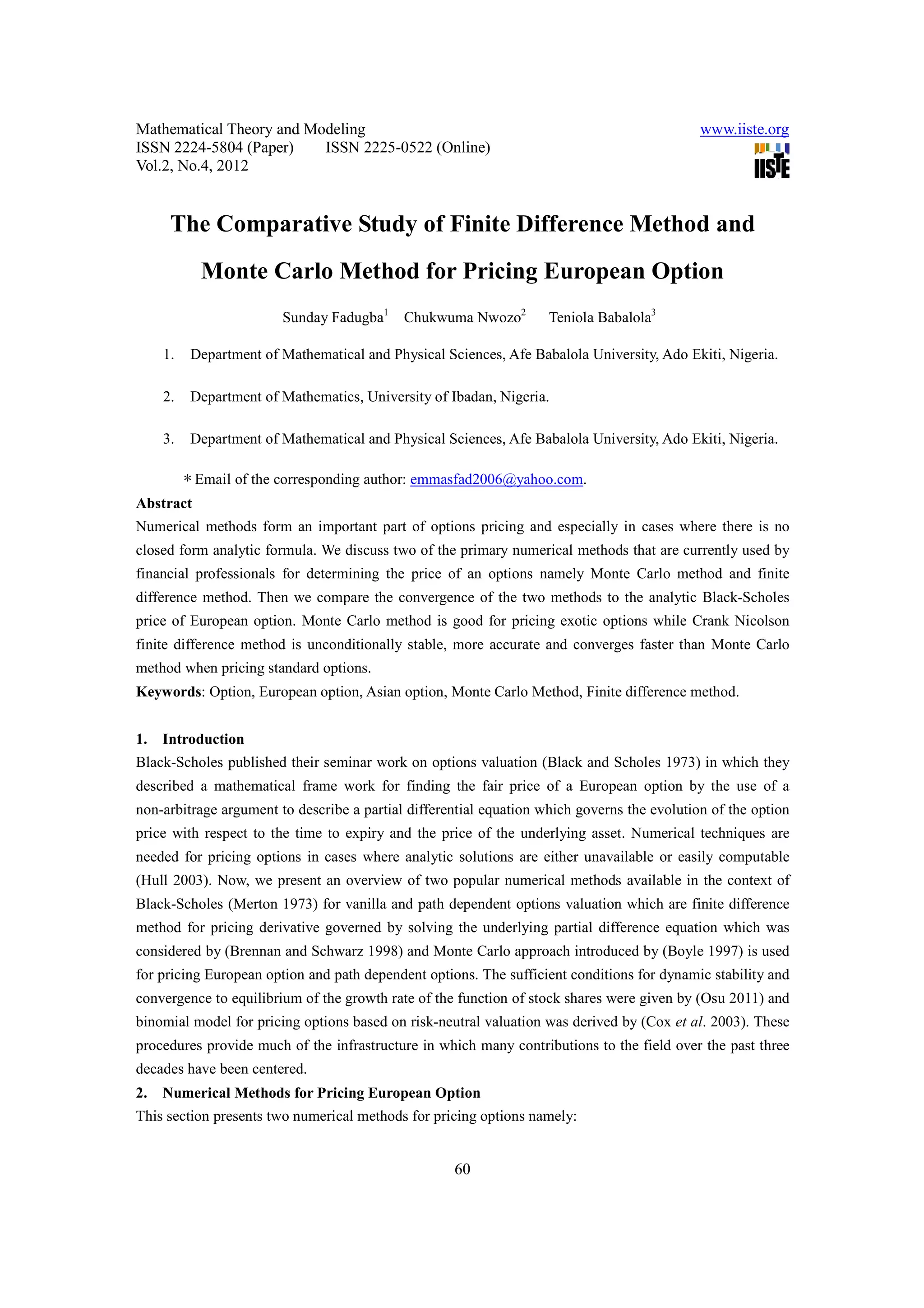 11.the comparative study of finite difference method and monte carlo method for pricing european ...