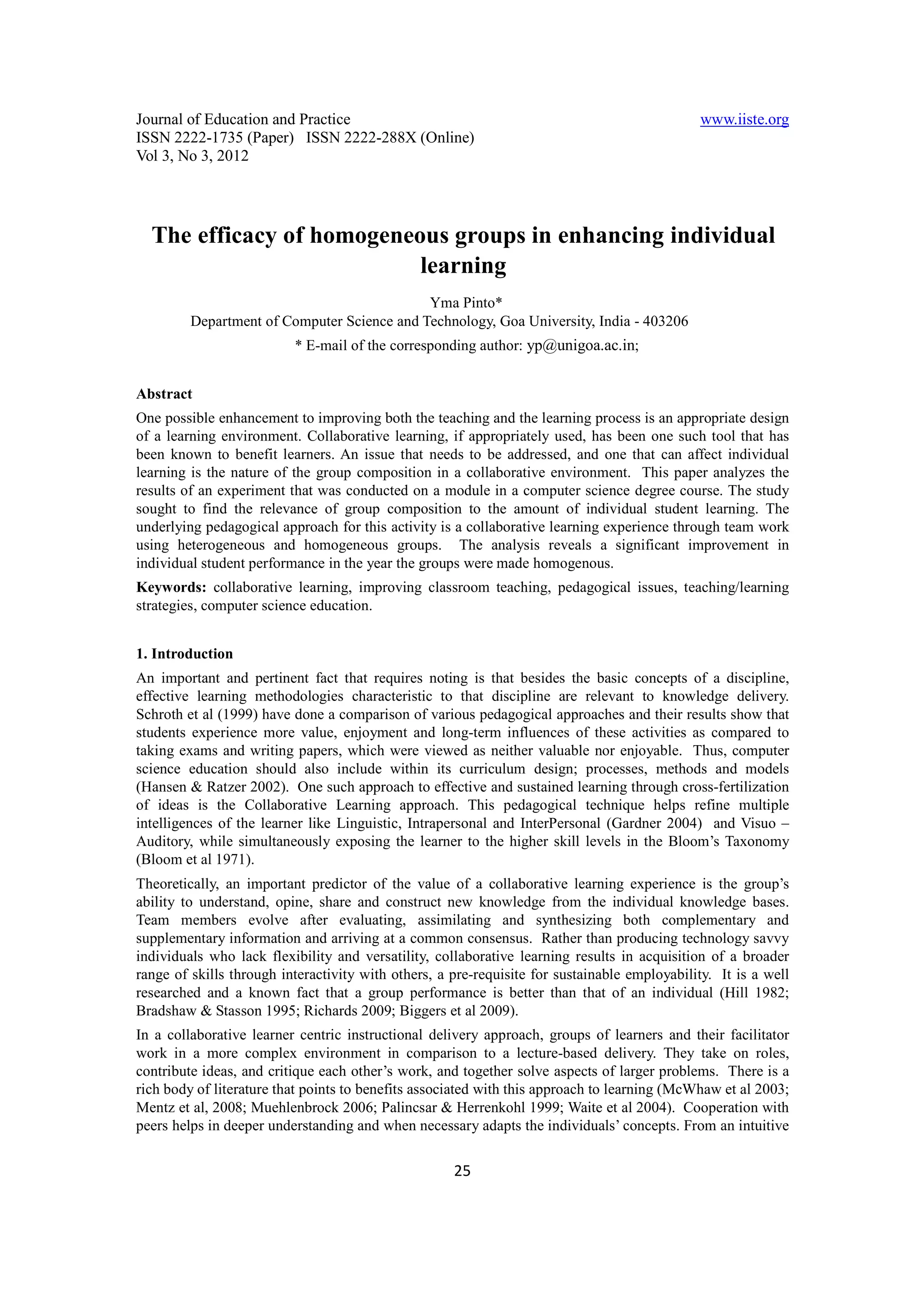 11.the efficacy of homogeneous groups in enhancing individual learning ...