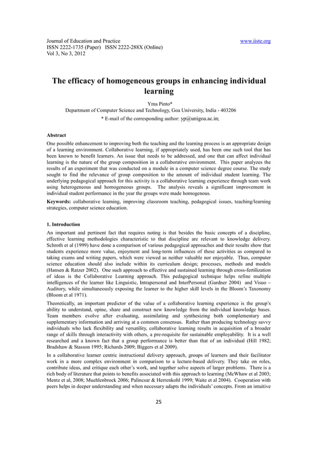 11.the efficacy of homogeneous groups in enhancing individual learning ...