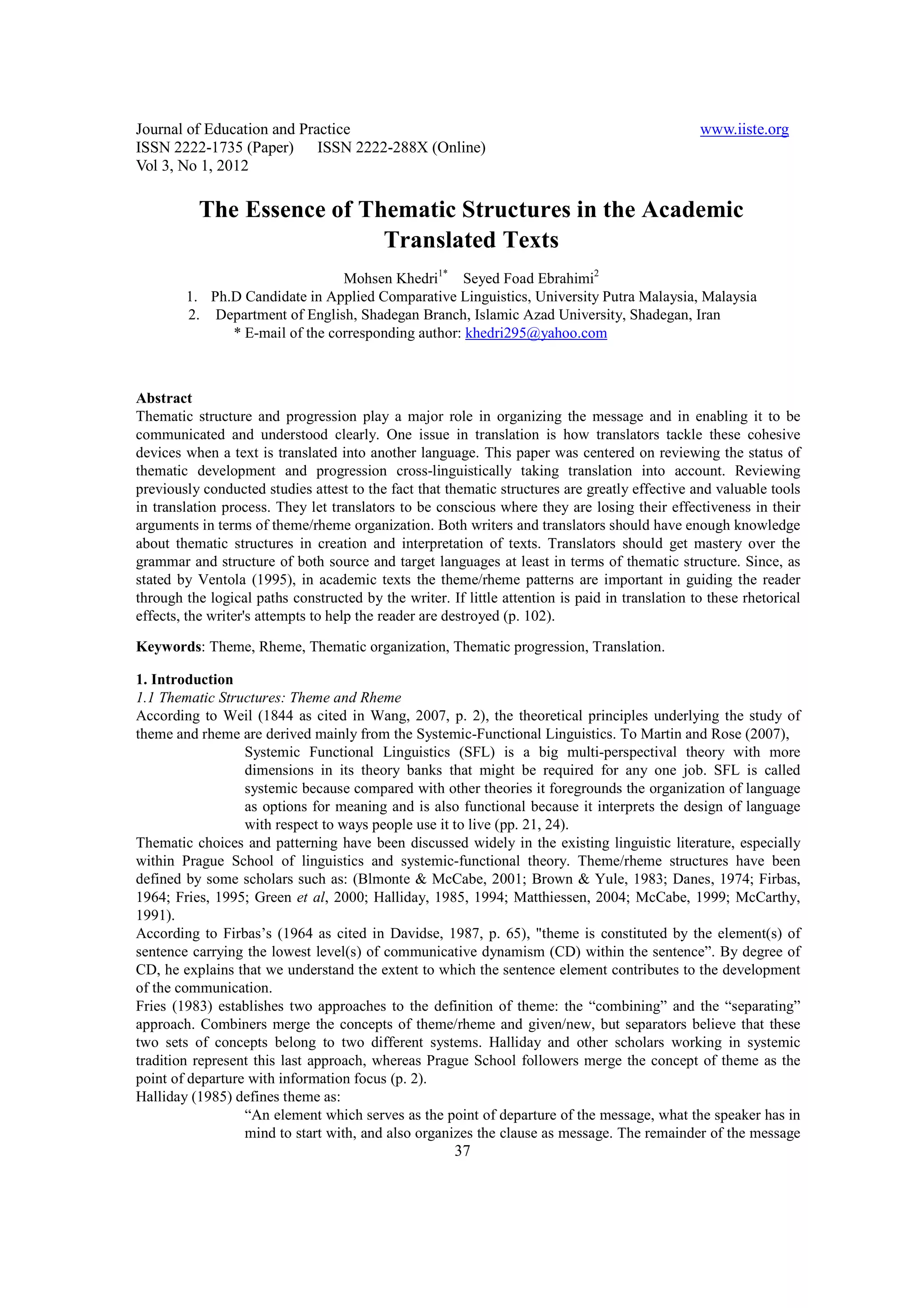 11.the essence of thematic structures in the academic translated texts ...
