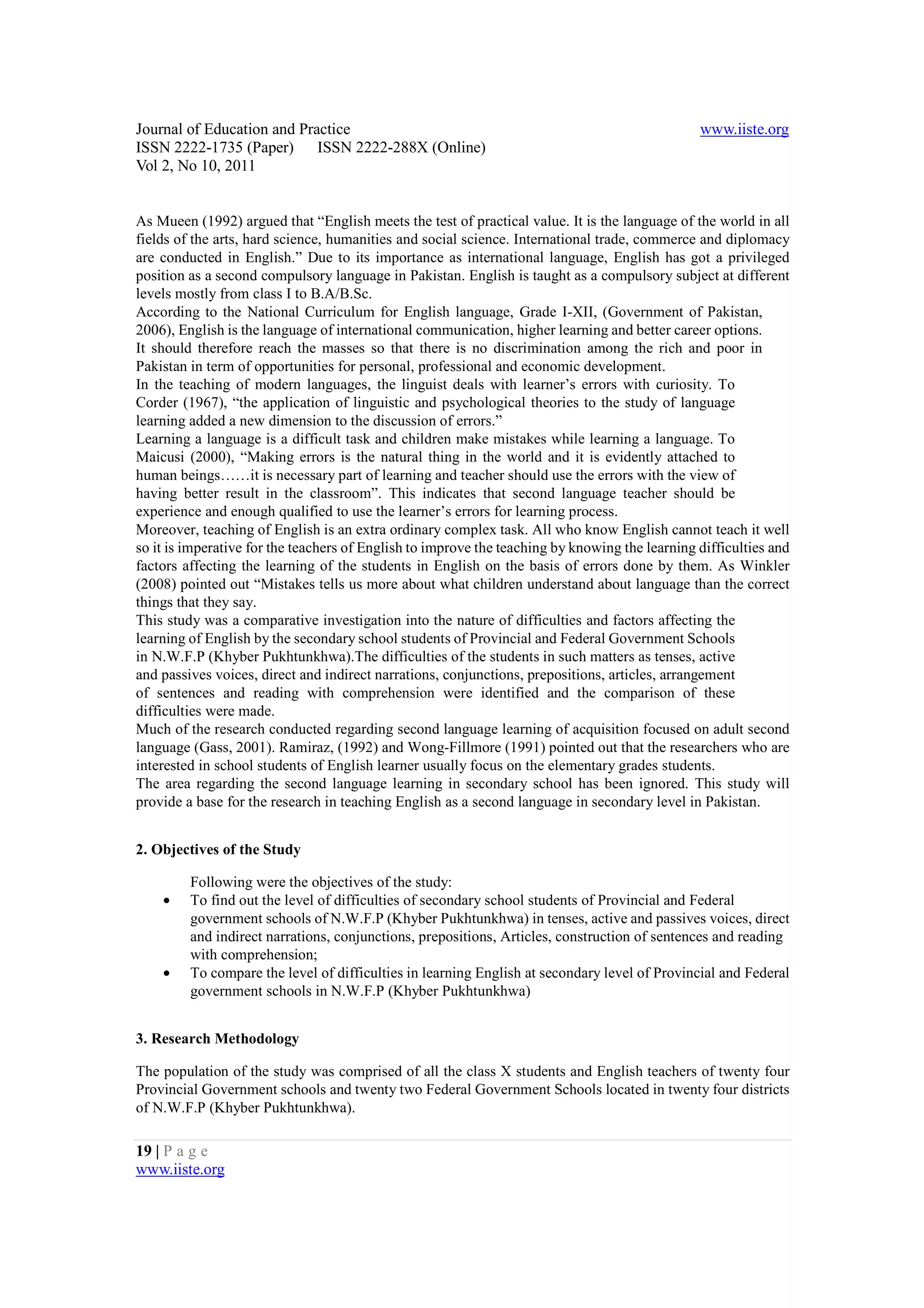 11.the nature of difficulties in learning english by the students at ...