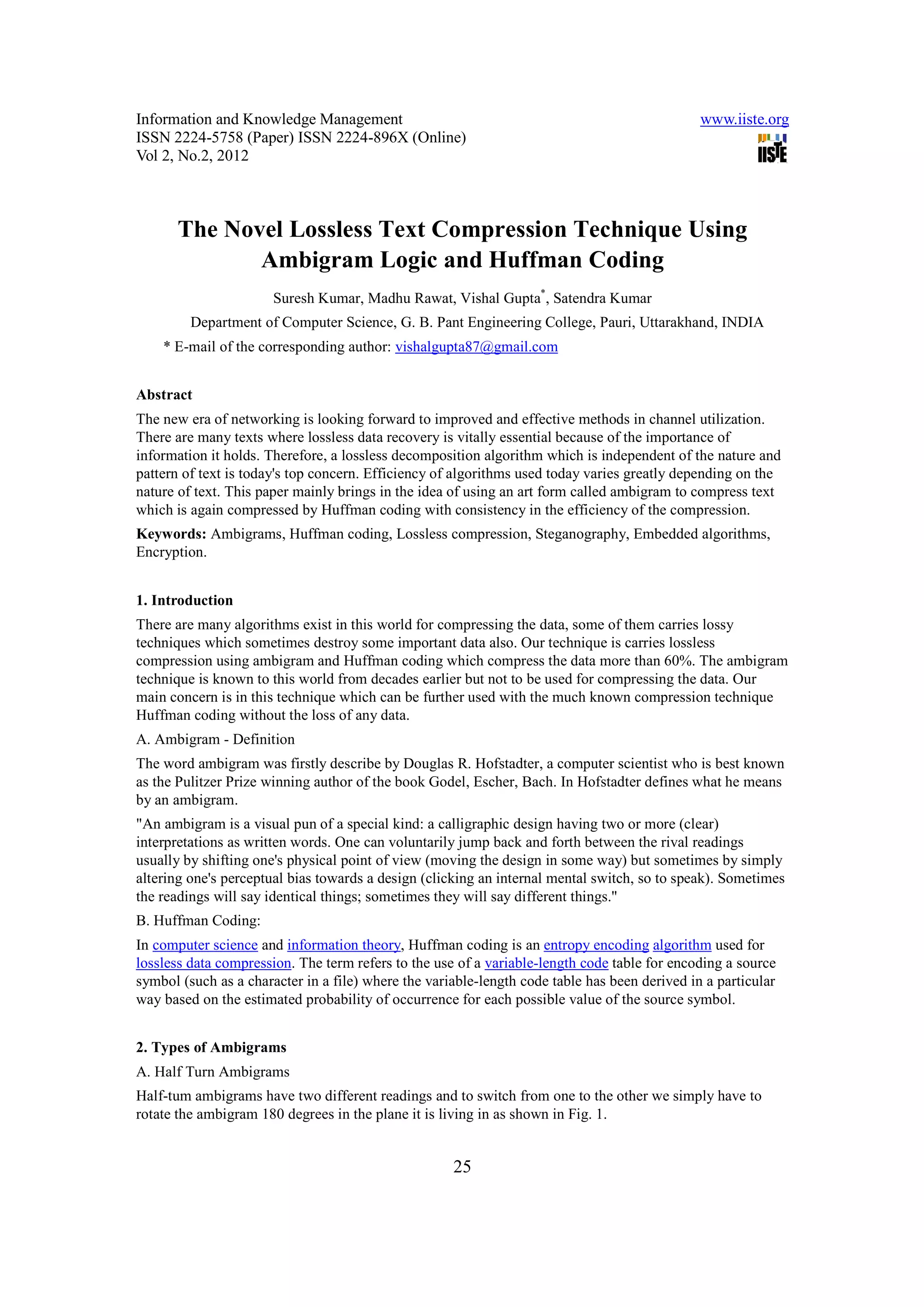 11.the novel lossless text compression technique using ambigram logic and huffman coding | PDF