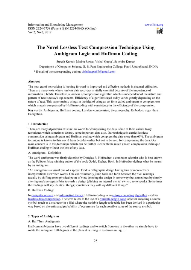 11.the novel lossless text compression technique using ambigram logic and huffman coding | PDF