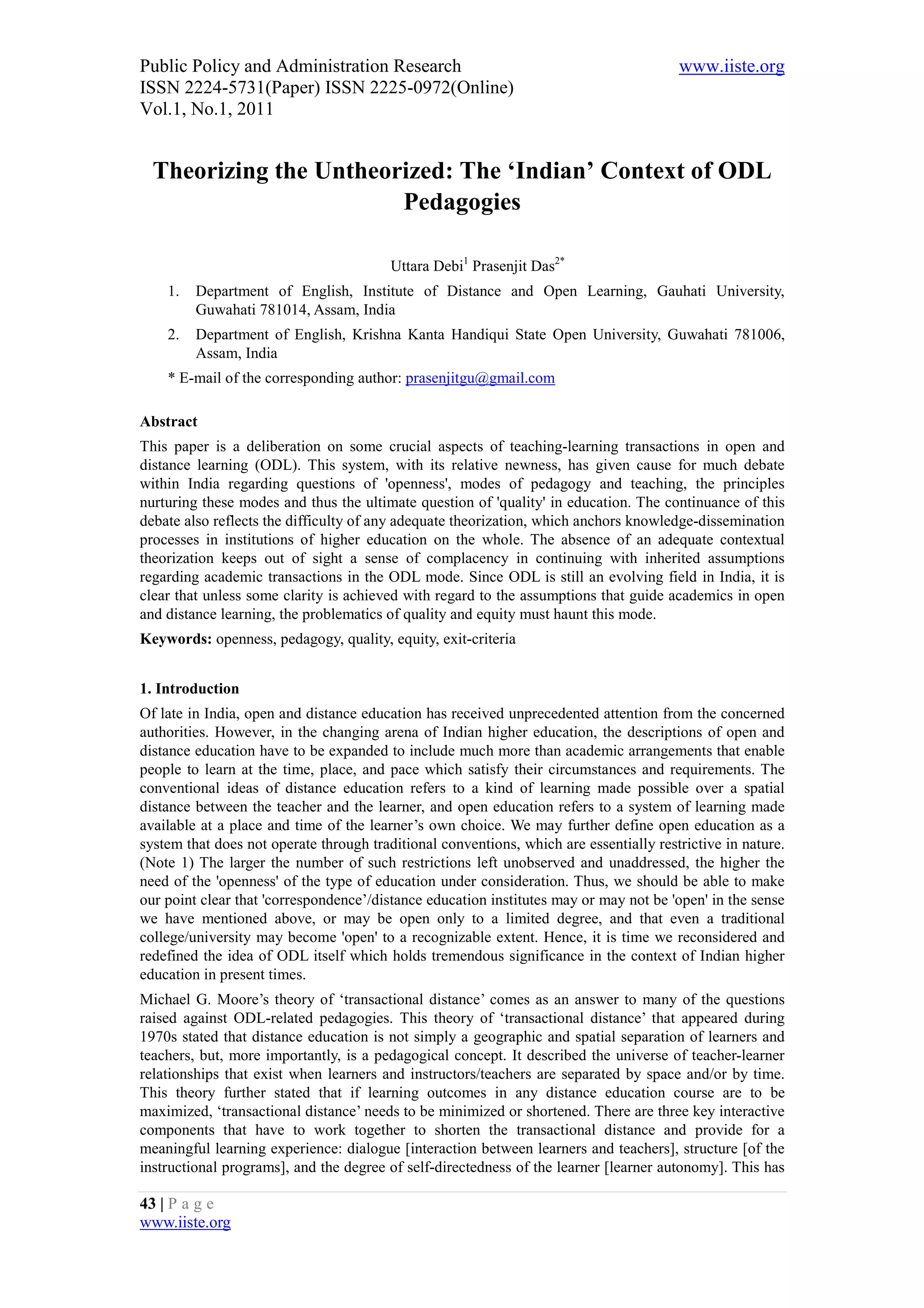 11.theorizing the untheorized the indian context of odl pedagogies | PDF