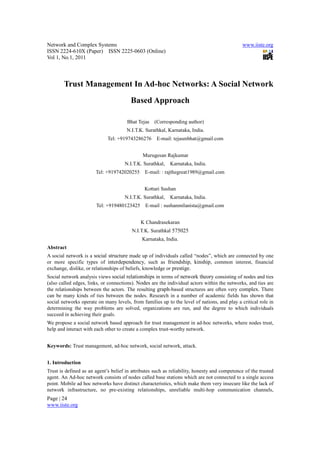 11.trust management in adhoc networks a social network based approach | PDF