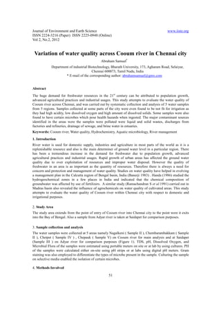 11.variation of water quality across cooum river in chennai city | PDF