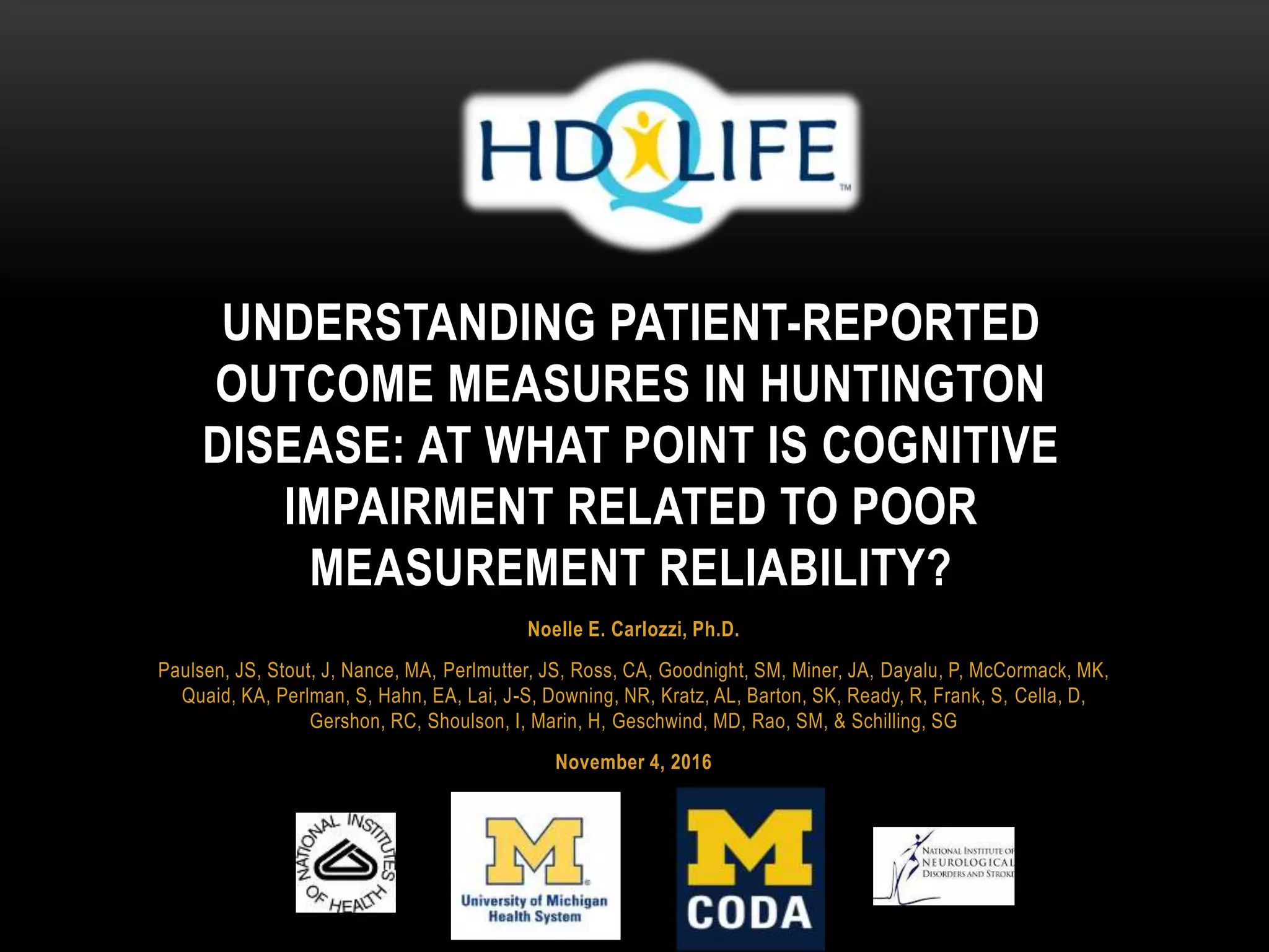 Understanding patient-reported outcome measures in Huntington disease ...
