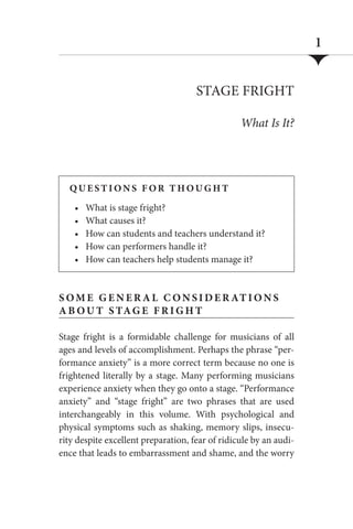 Managing Stage Fright A Guide For Musicians And Music Teachers Nagel | PDF