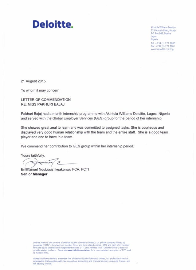 Deloitte Letter of Commendation | PDF | Business Accounting & Finance ...