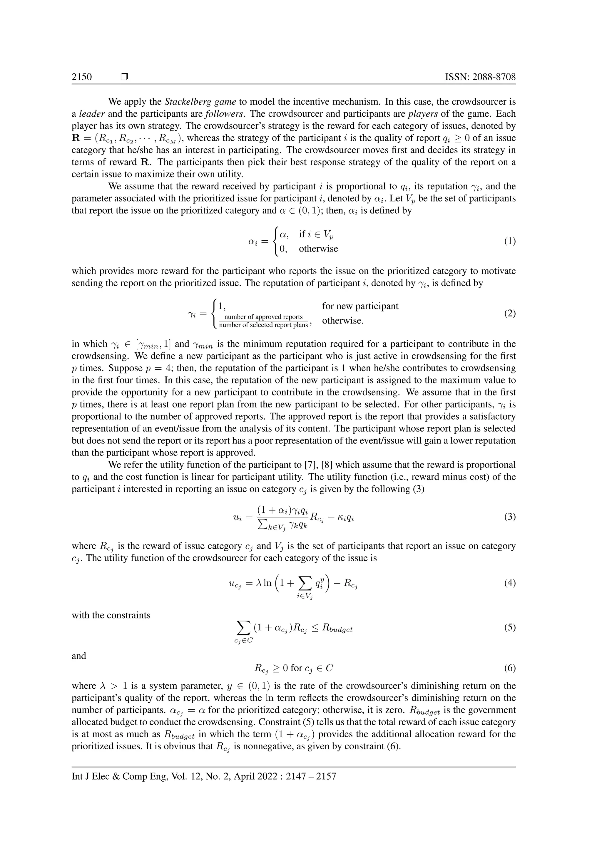 Incentive mechanism design for citizen reporting application using Stackelberg game | PDF ...
