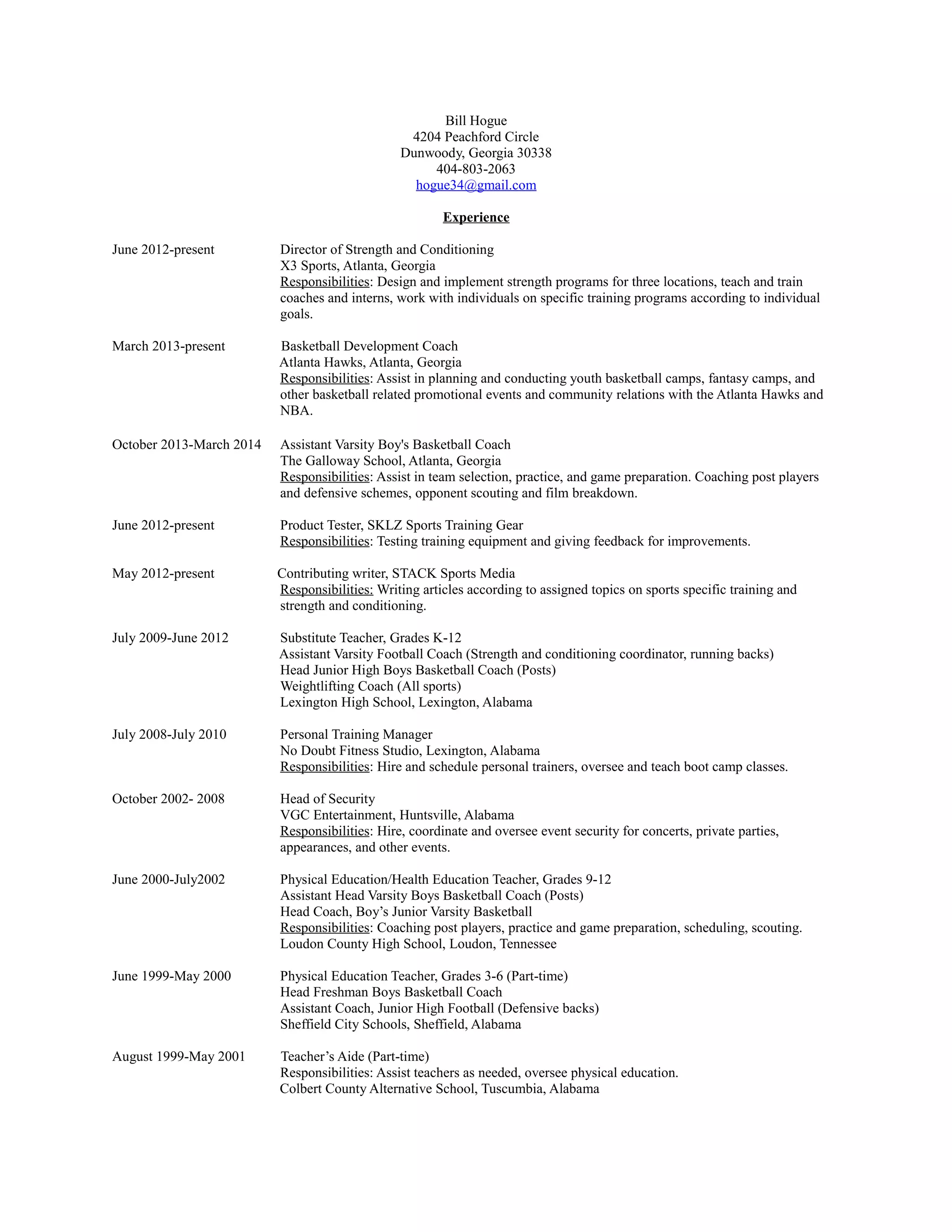 Bill Hogue Resume Main | ODT