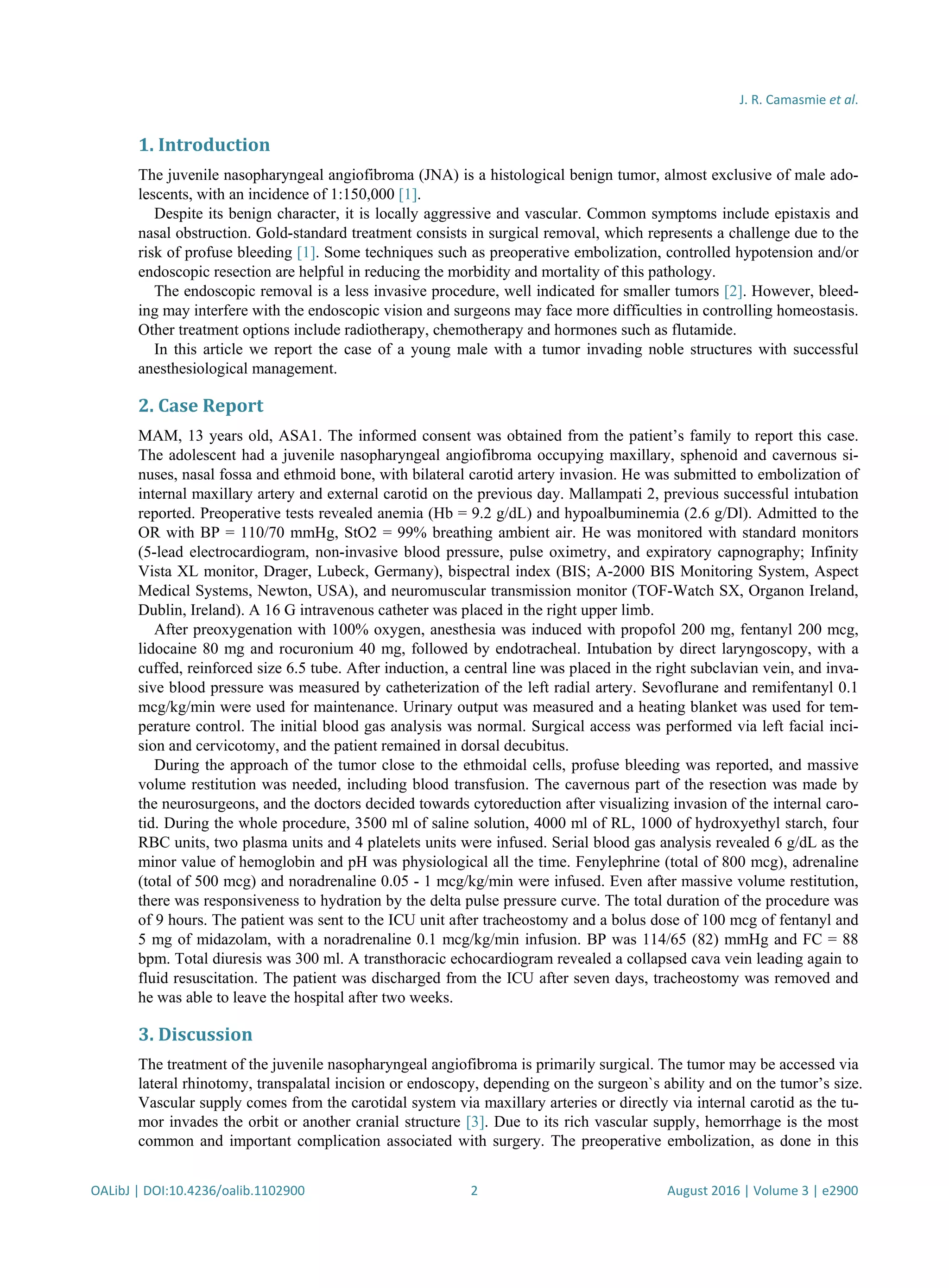 Anesthetic Management of Nasopharyngeal Angiofibroma Resection with ...
