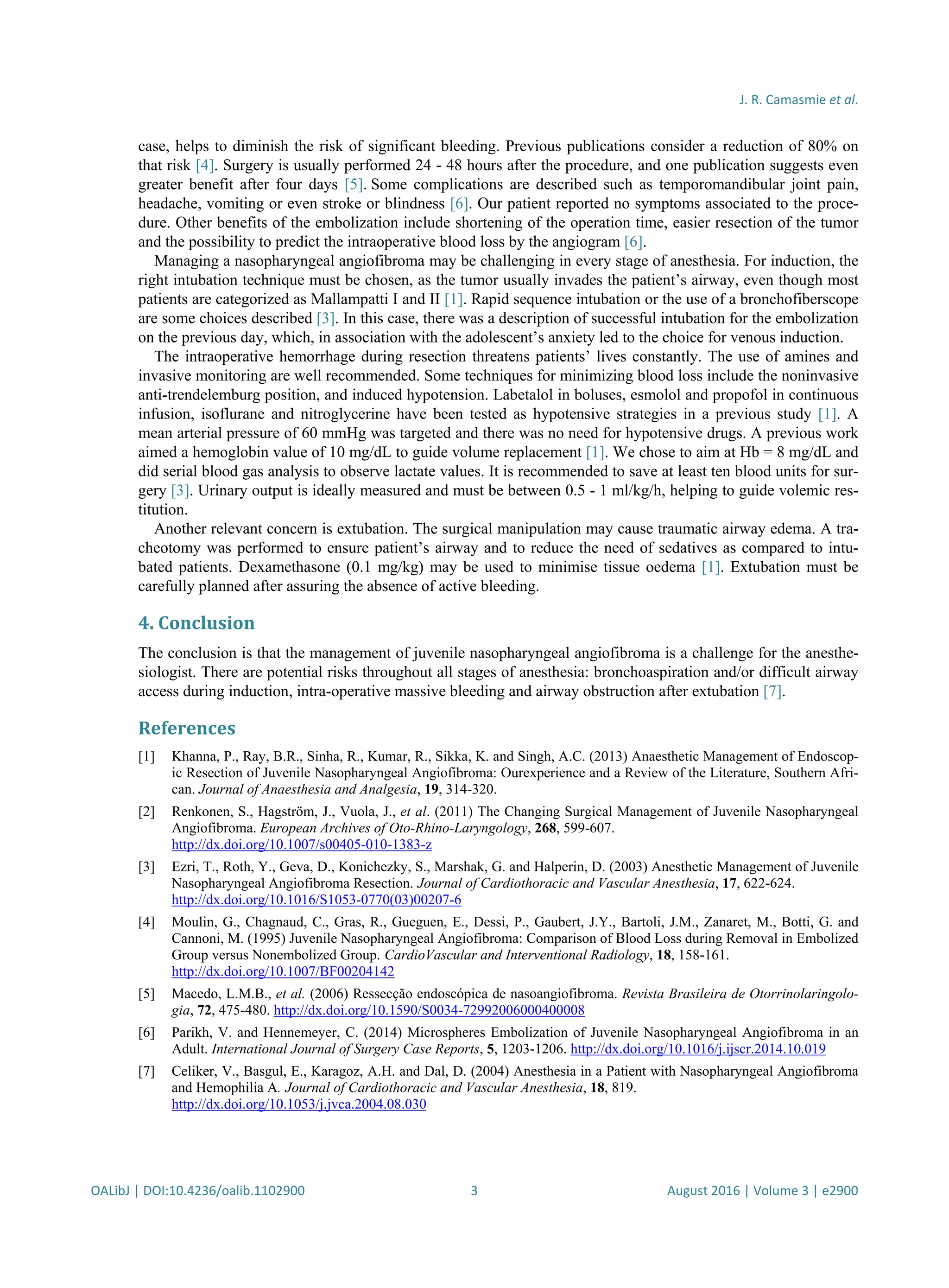 Anesthetic Management of Nasopharyngeal Angiofibroma Resection with ...