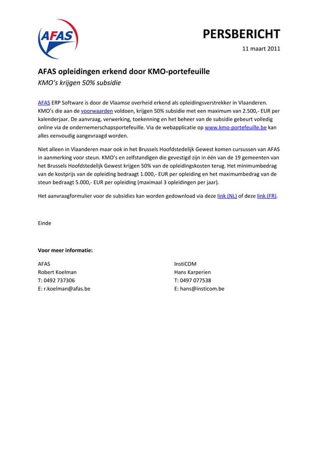 AFAS opleidingen erkend door KMO-portefeuille | DOC