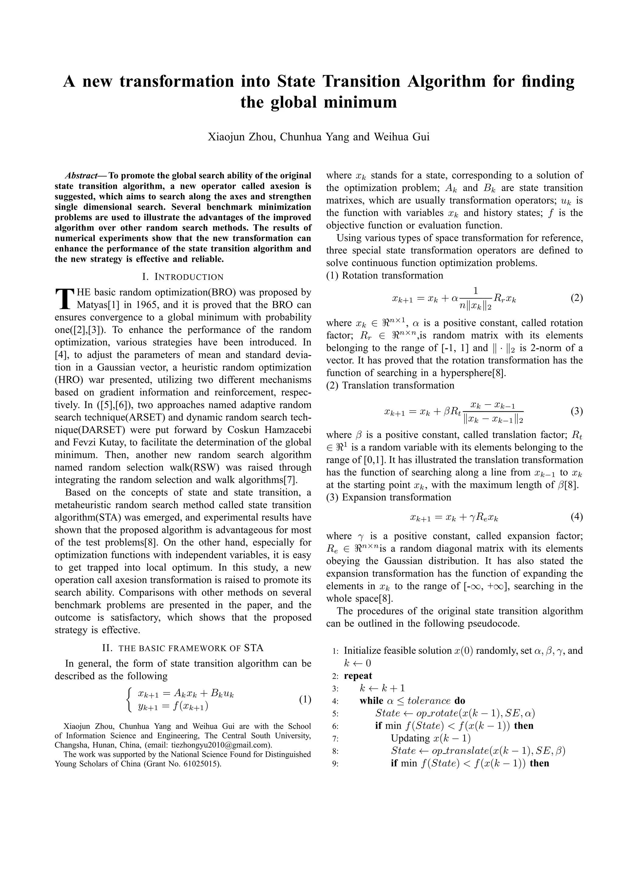A New Transformation Into State Transition Algorithm For Finding The Global Minimum Pdf