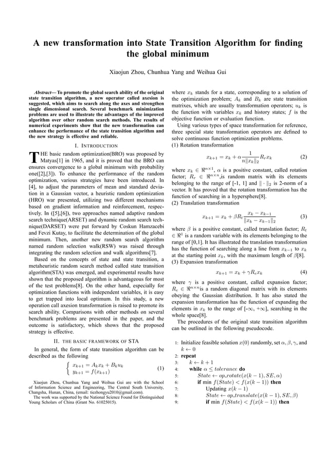 A New Transformation Into State Transition Algorithm For Finding The