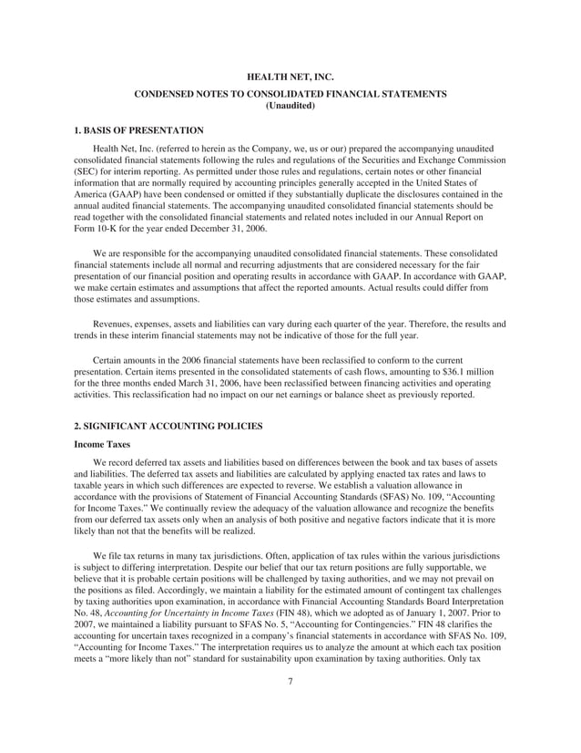 helath net 07 Form 10 Q | PDF