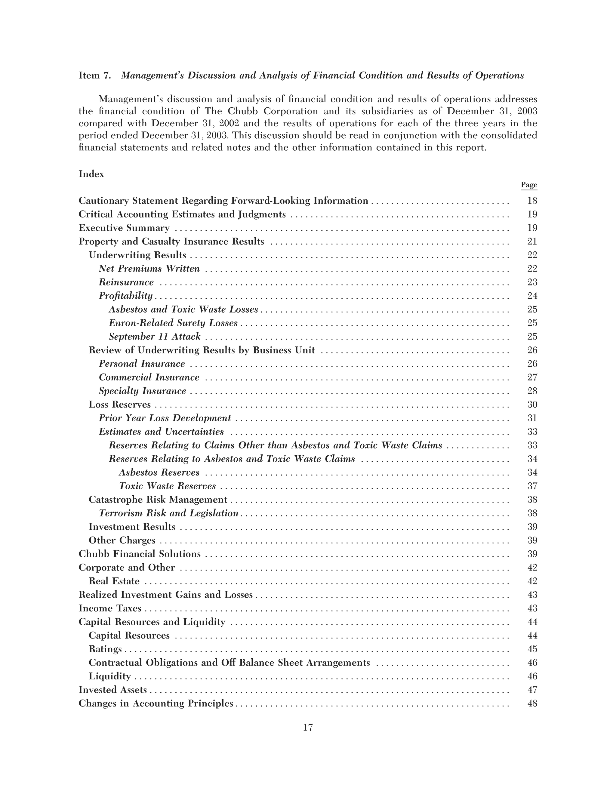 chubb Annual Report 2003 | PDF