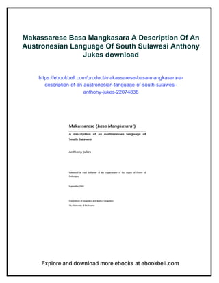 Makassarese Basa Mangkasara A Description Of An Austronesian Language ...