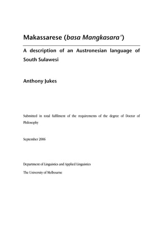 Makassarese Basa Mangkasara A Description Of An Austronesian Language ...