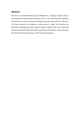 Makassarese Basa Mangkasara A Description Of An Austronesian Language ...