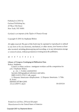 Latinos In Ethnic Enclaves Immigrant Workers And The Competition For ...