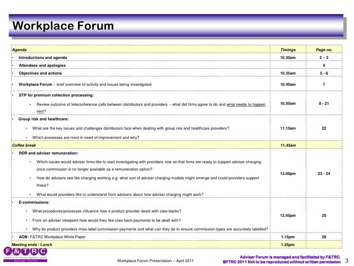 11 04 07 Workplace Forum Agenda Attendees And Objectives