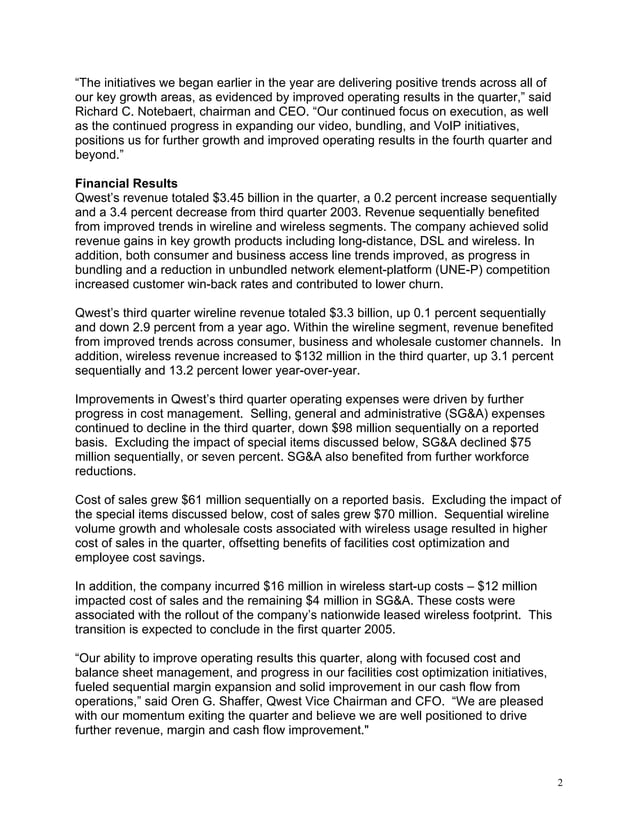 qwest communications Q3 04 | PDF
