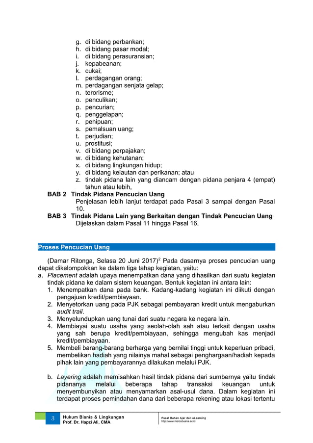 1. HBL, Indah Kayani, Hapzi Ali, Tindak Pidana Pencucian Uang, Universitas Mercu Buana, 2018 | PDF