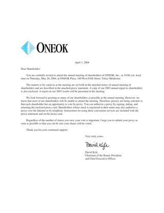 oneok 2004 Proxy Statement | PDF