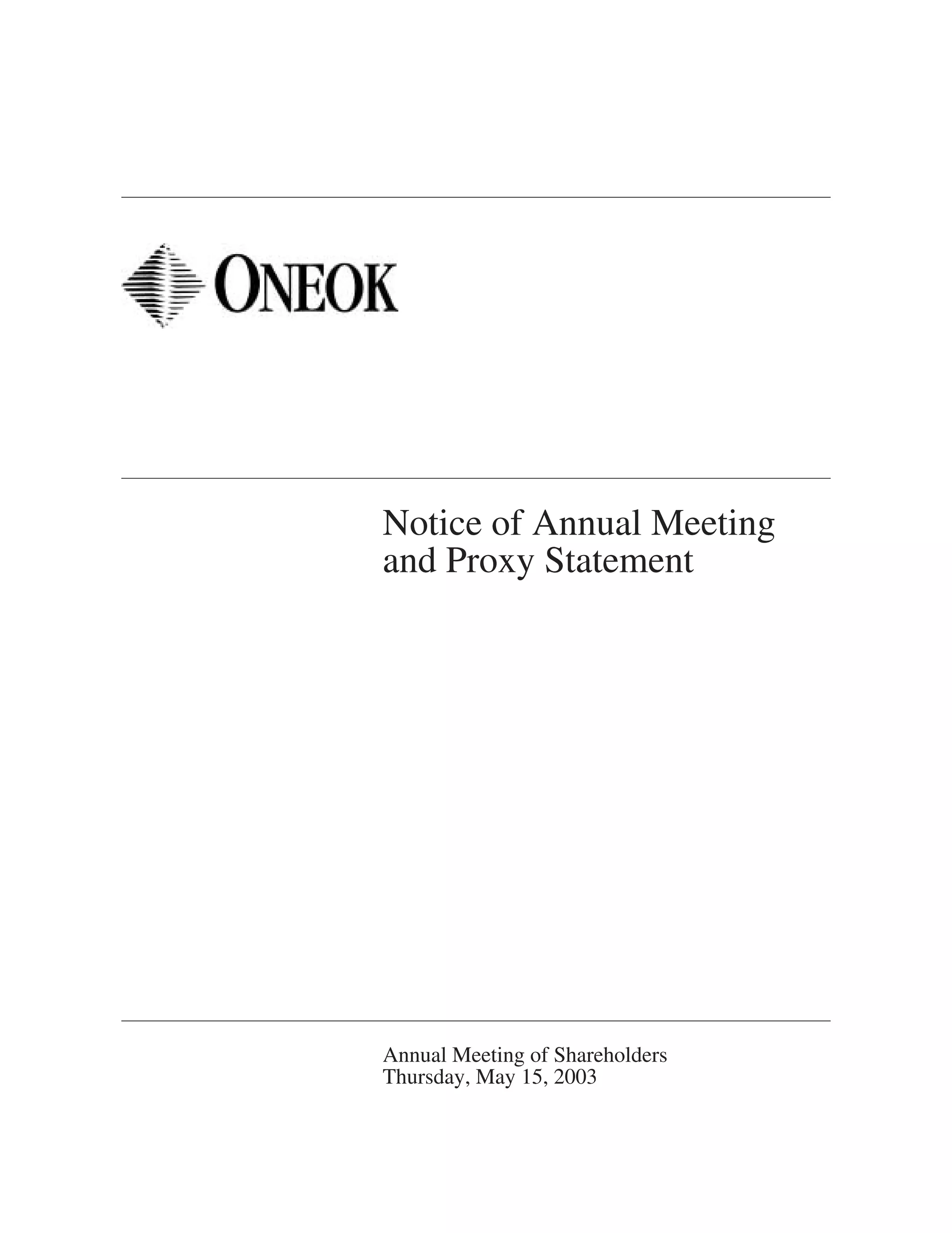 oneok 2003 Proxy Statement | PDF
