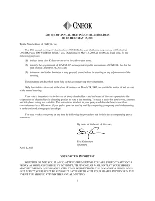 oneok 2003 Proxy Statement | PDF