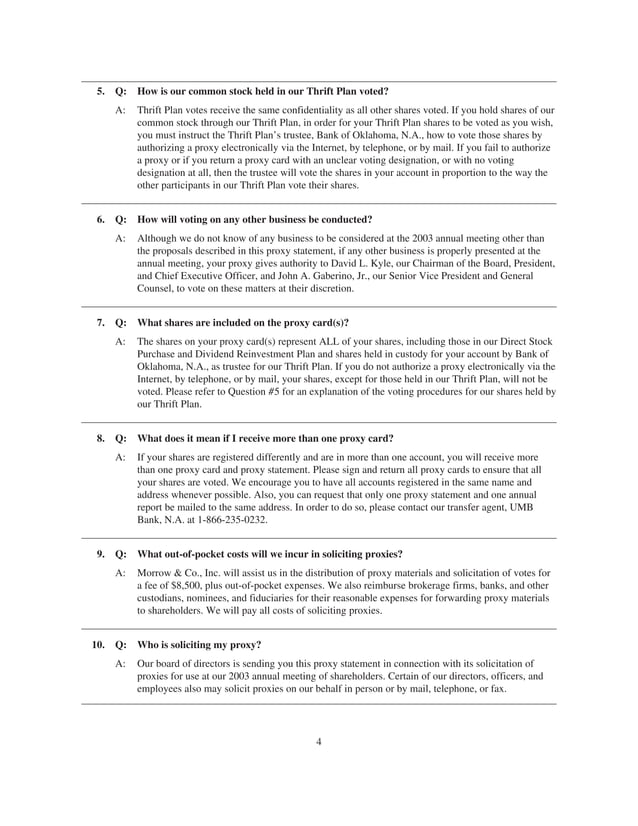 oneok 2003 Proxy Statement | PDF