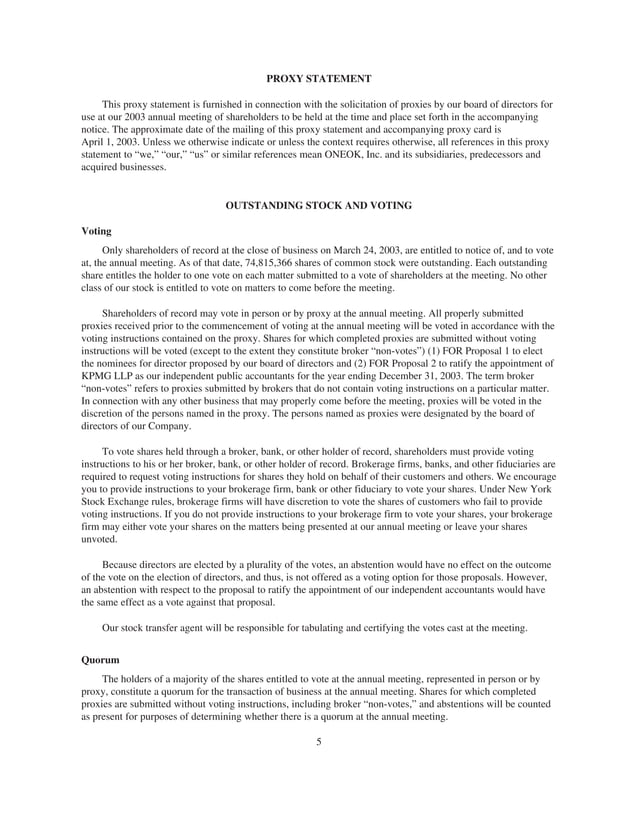 oneok 2003 Proxy Statement | PDF
