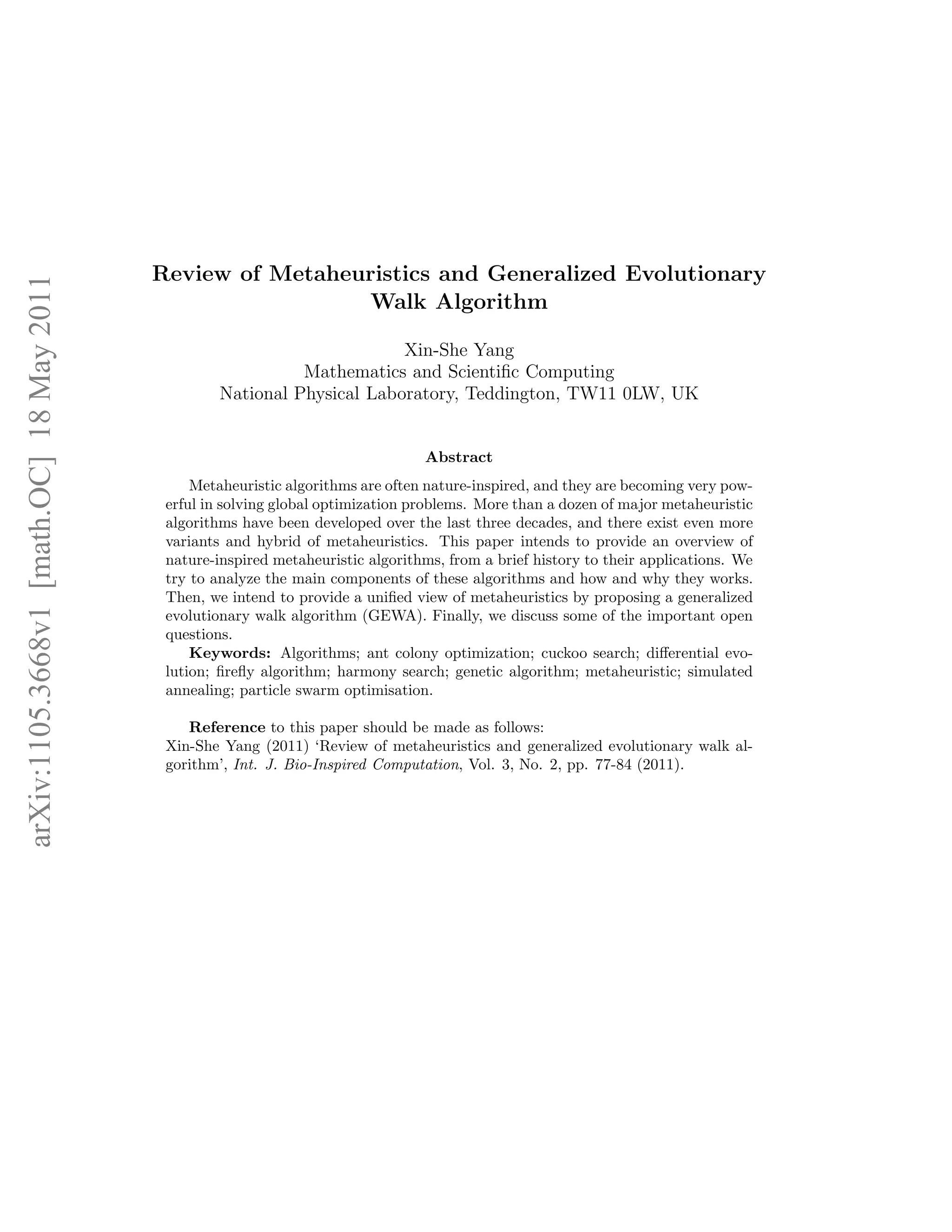 Review of Metaheuristics and Generalized Evolutionary Walk Algorithm ...