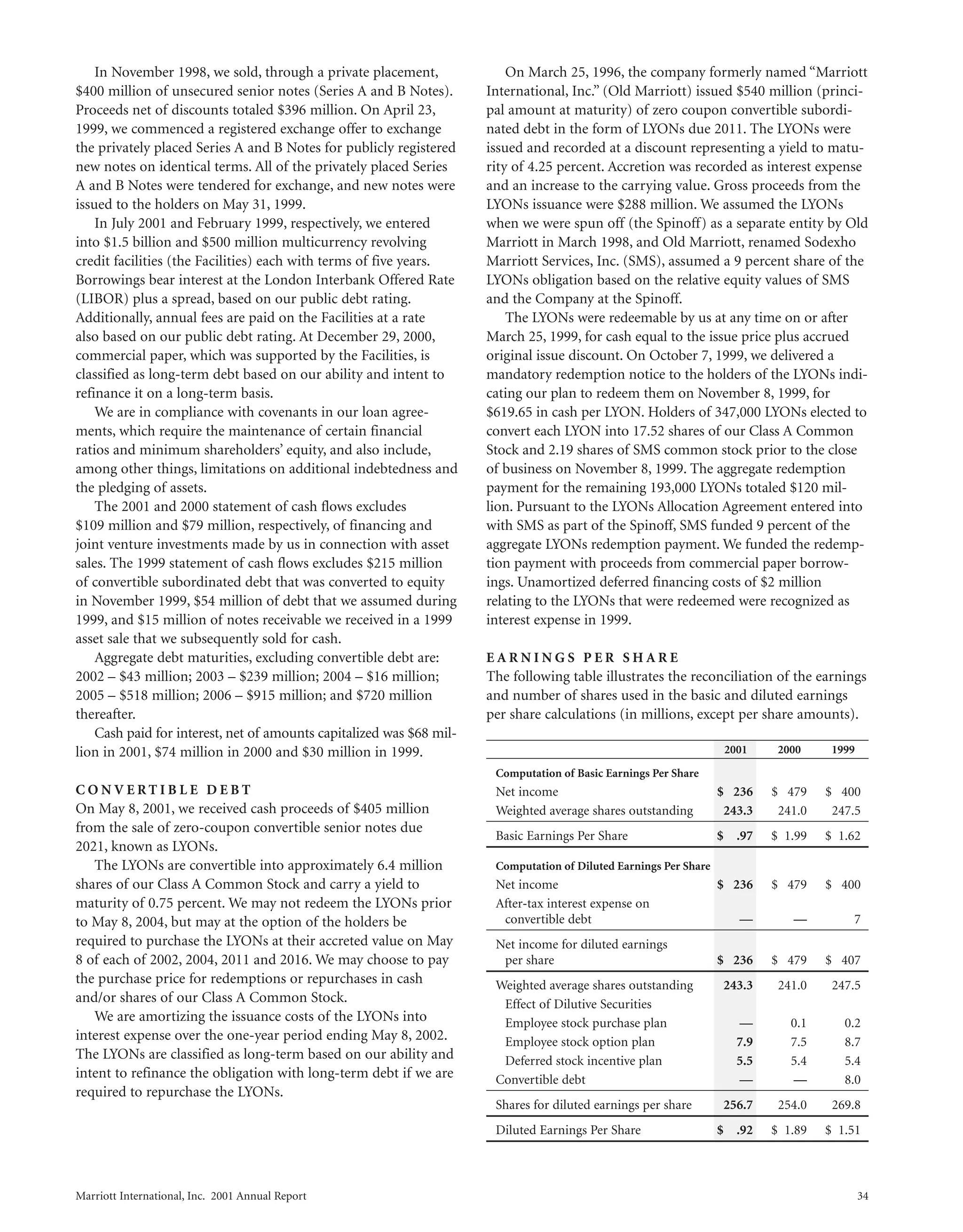 marriott international 2001 Annual Report | PDF