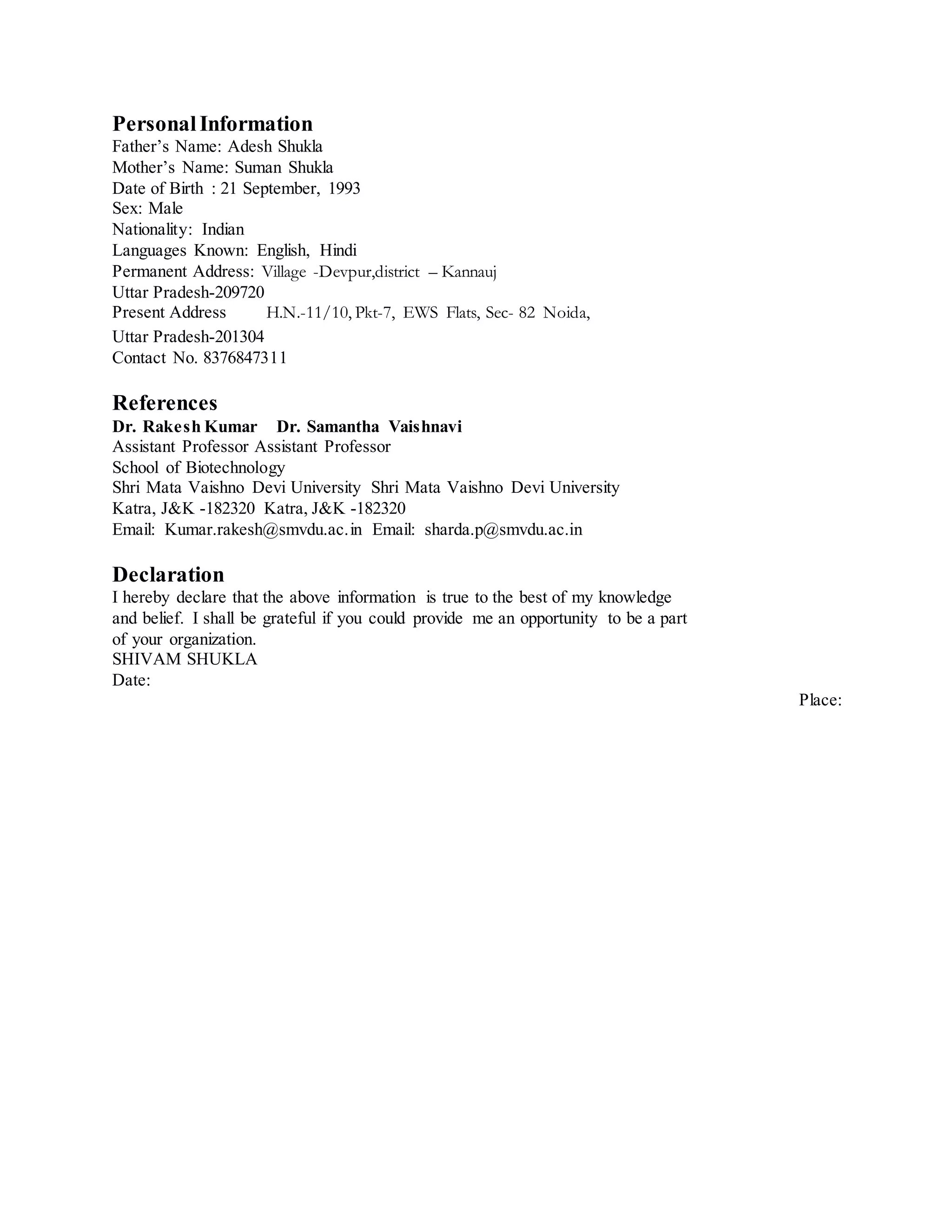 Shivam Resume Danish | PDF