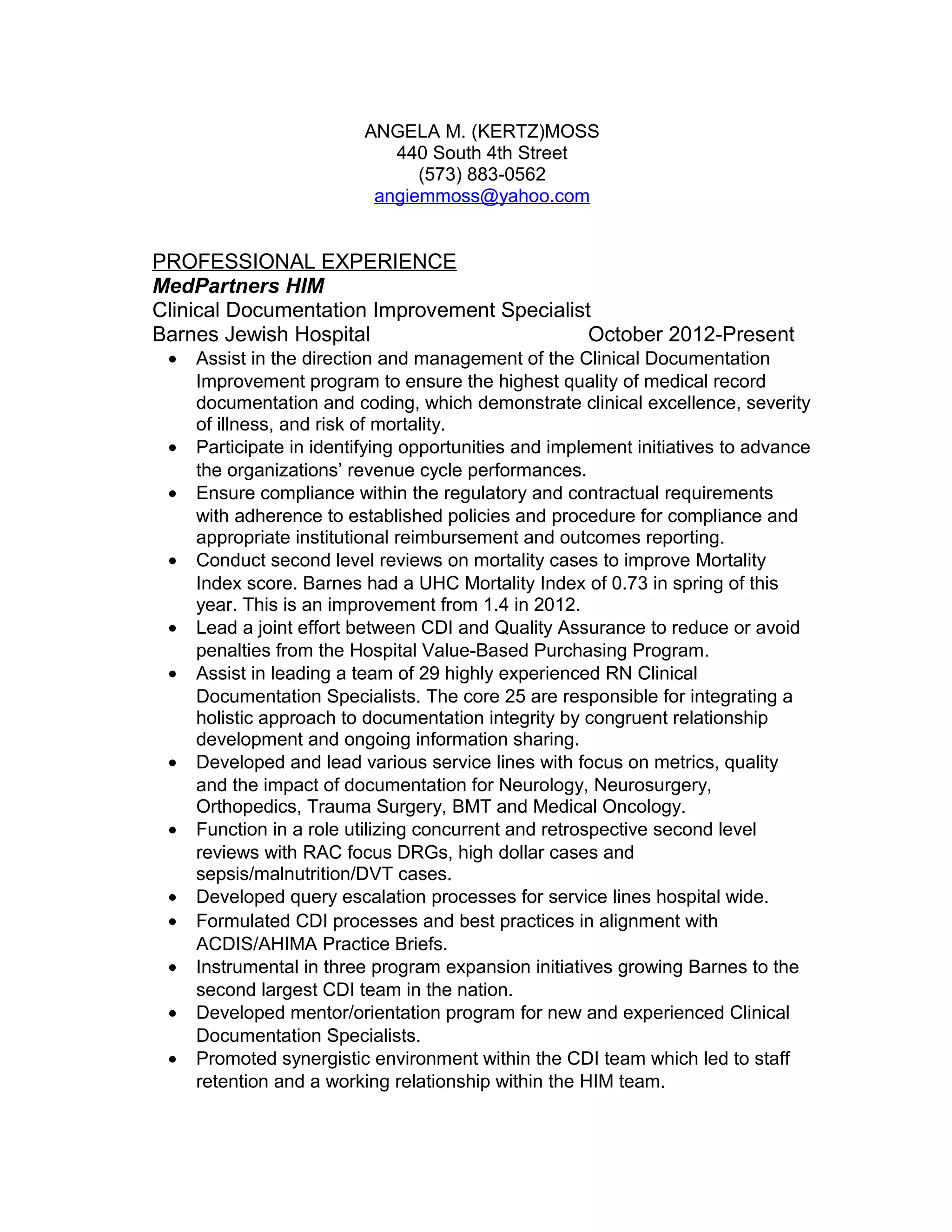 Kertz, Angie Resume | DOC | Healthcare Industry | Industries