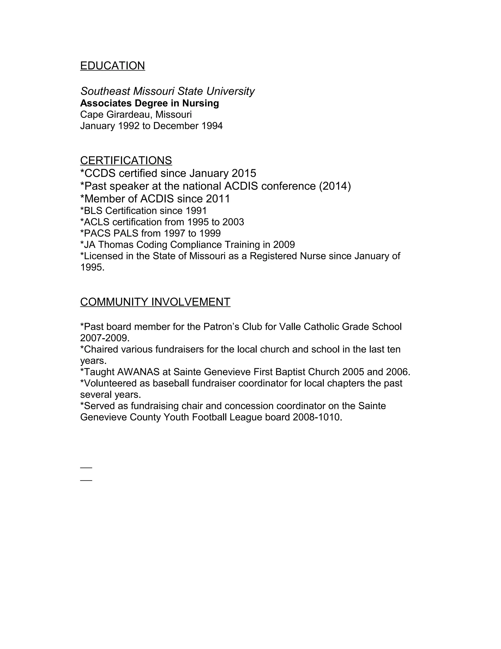 Kertz, Angie Resume | DOC | Healthcare Industry | Industries